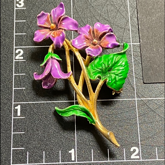 Vintage | Jewelry | Vintage Purple Iris Enamel Floral Bunch Brooch Pin ...